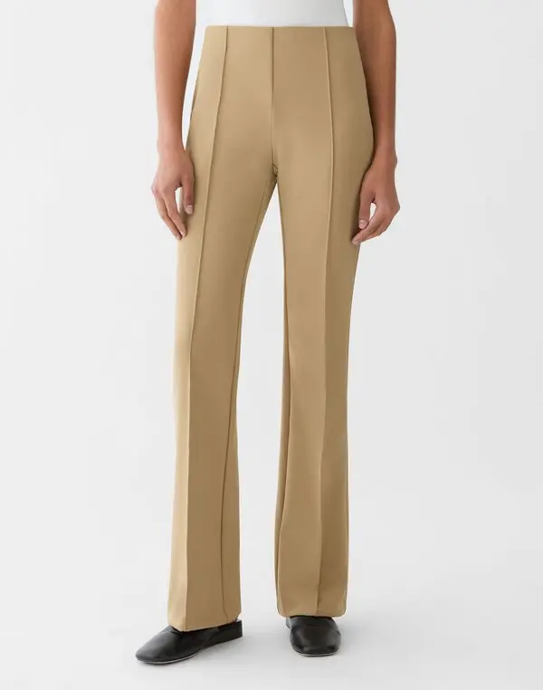 Lafayette 148 New York Cotton Stretch Pintuck Flared Pant - Cadet Khaki