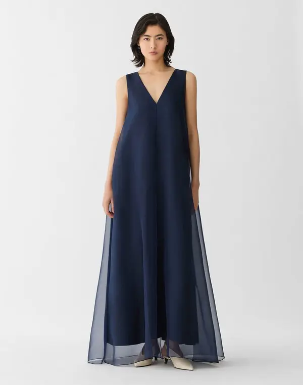 Lafayette 148 New York Silk Organza Overlay Gown - Blue Ink