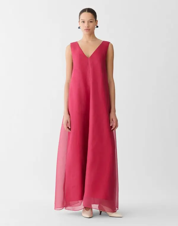Lafayette 148 New York Silk Organza Overlay Gown - Scarlet Hollyhock