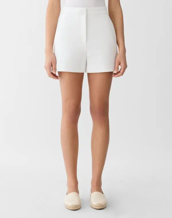 Lafayette 148 New York Cotton Pique Jersey High Rise Wide Leg Short - White