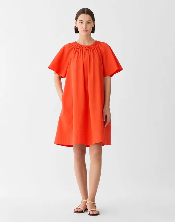 Lafayette 148 New York Organic Cotton Poplin A-line Dress - Orange Poppy