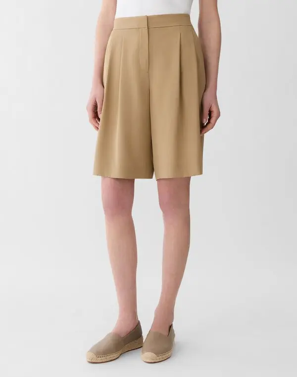 Lafayette 148 New York Organic Silk Georgette Wide-leg Shorts - Cadet Khaki