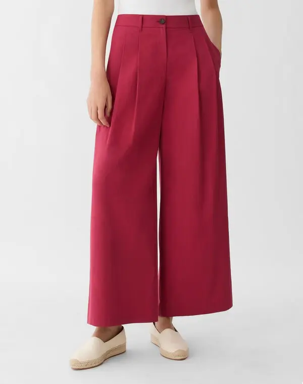 Lafayette 148 New York Organic Cotton Poplin Ankle Pant - Scarlet Hollyhock