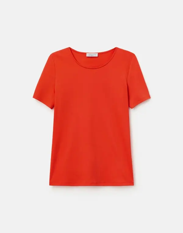 Lafayette 148 New York Cotton Ribbed Crewneck T-shirt - Orange Poppy