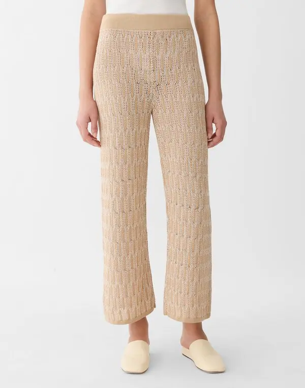 Lafayette 148 New York Cotton Rope Lace Stitch Ankle Pant - Natural Multi