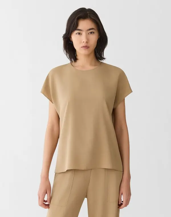 Lafayette 148 New York Organic Silk Georgette Blouse - Cadet Khaki