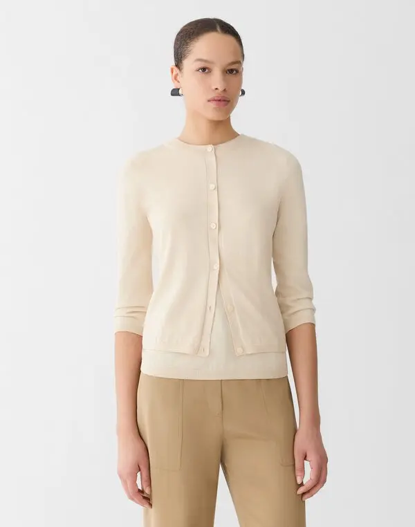 Lafayette 148 New York Fine Cotton-silk Cropped Cardigan - Raffia