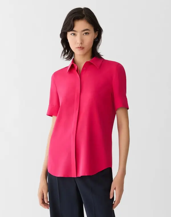 Lafayette 148 New York Organic Silk Georgette Short Sleeve Blouse - Pink Peony