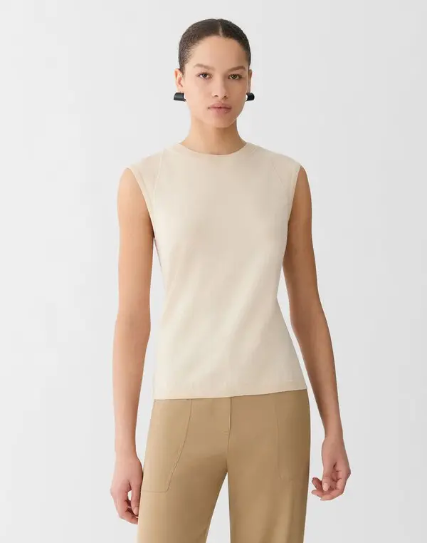 Lafayette 148 New York Fine Cotton-silk Crewneck Shell - Raffia