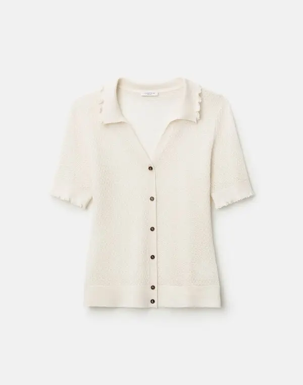 Lafayette 148 New York Fine Knit Cashmere Polo Cardigan - Cloud