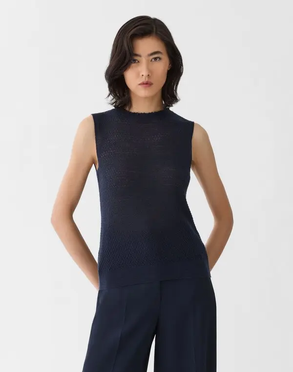 Lafayette 148 New York Fine Cashmere Pointelle Shell - Blue Ink