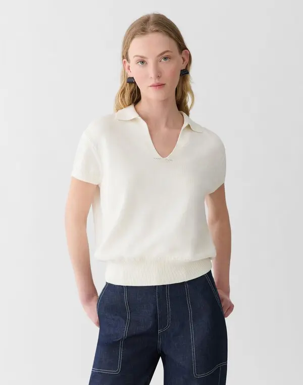 Lafayette 148 New York Cotton-silk Short Sleeve Polo Sweater - Cloud