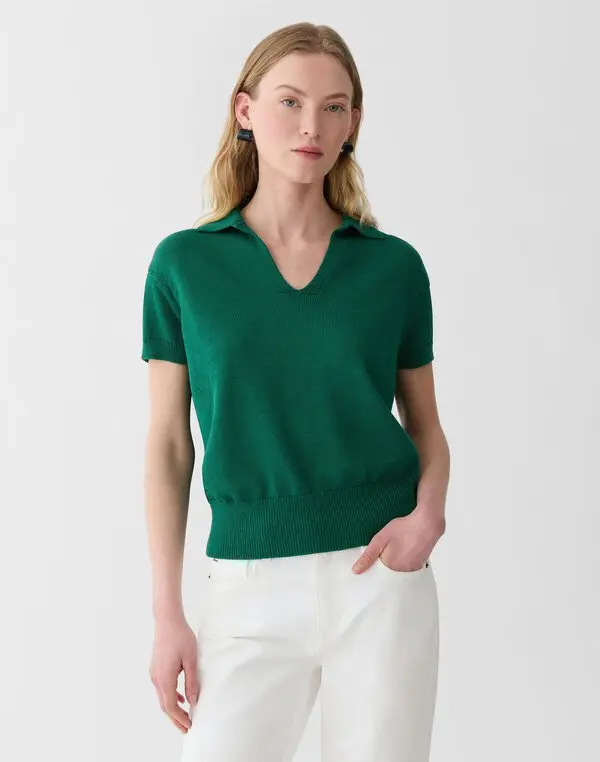 Lafayette 148 New York Cotton-silk Short Sleeve Polo Sweater - Grass