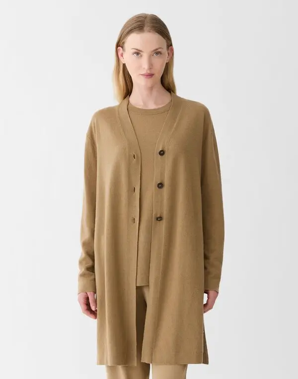 Lafayette 148 New York Cashmere Linen Long Cardigan - Cadet Khaki