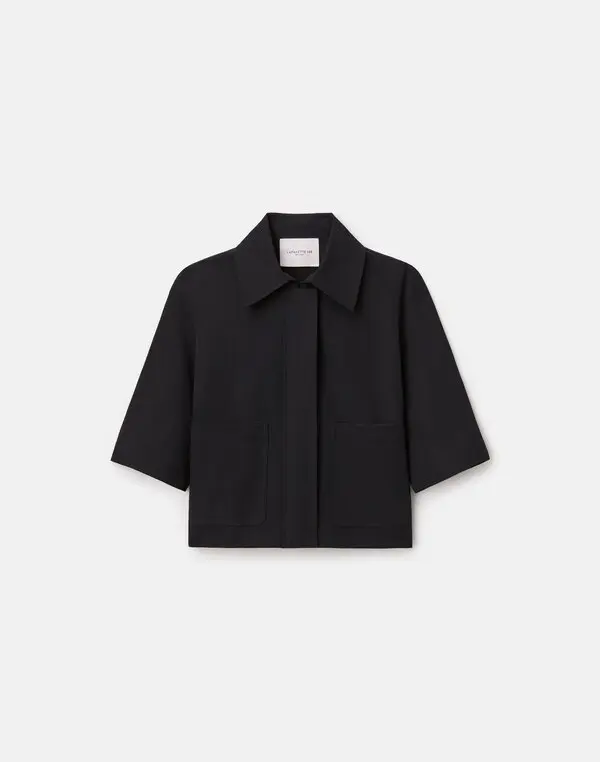 Lafayette 148 New York Cotton Stretch Twill Shirt Jacket - Black