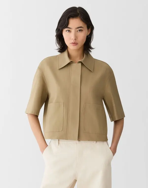 Lafayette 148 New York Cotton Stretch Twill Shirt Jacket - Cadet Khaki