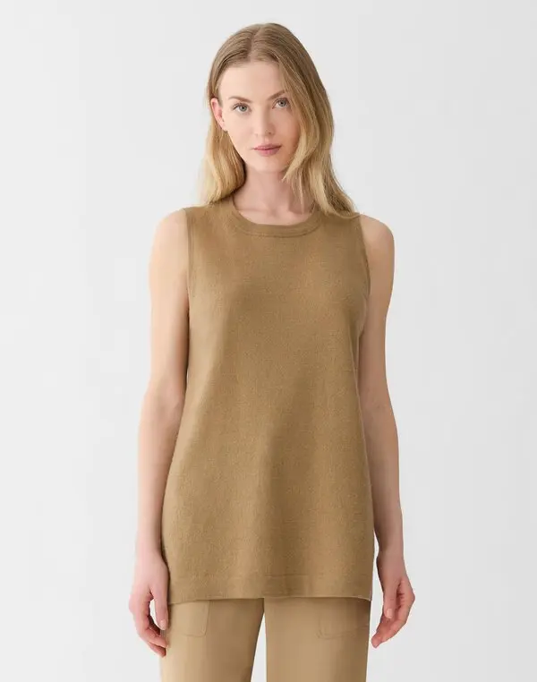 Lafayette 148 New York Cashmere Linen Tunic Sweater - Cadet Khaki