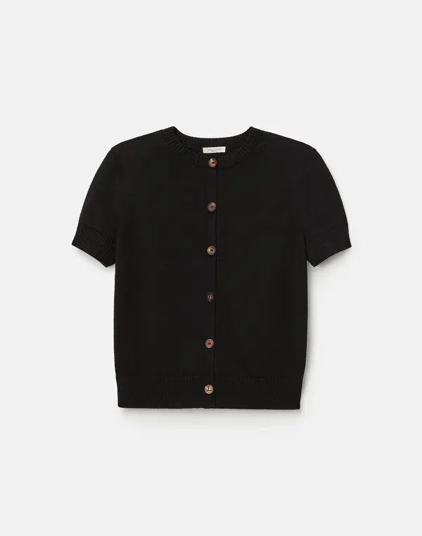 Lafayette 148 New York Cotton-silk Short Sleeve Cardigan - Black