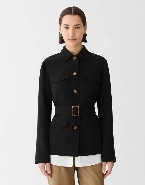 Lafayette 148 New York Crepe Belted Shirt Jacket - Black
