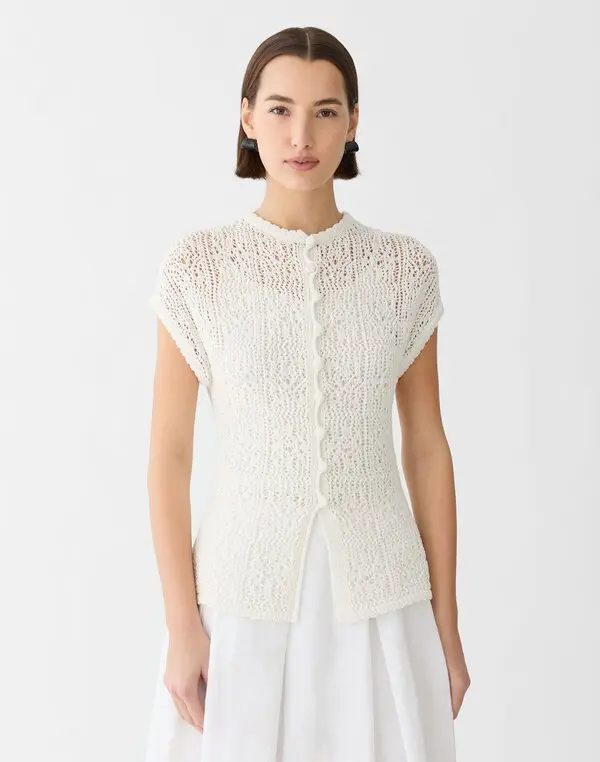 Lafayette 148 New York Slim-fit Lace Stitch Sweater - White