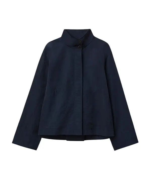 Lafayette 148 New York Calvary Twill Funnel Neck Jacket - Blue Ink