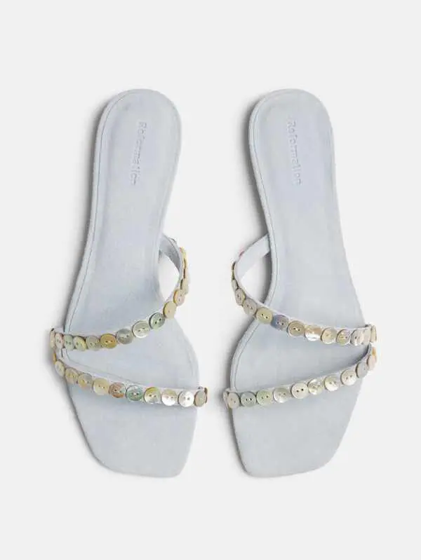 REFORMATION Shoshana Flat Sandal - Blue
