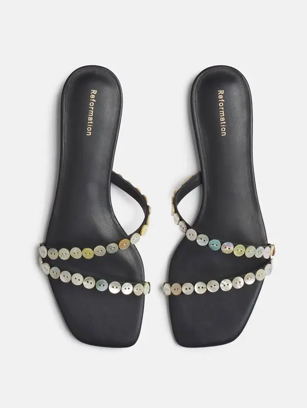 REFORMATION Shoshana Leather Flat Sandal - Black
