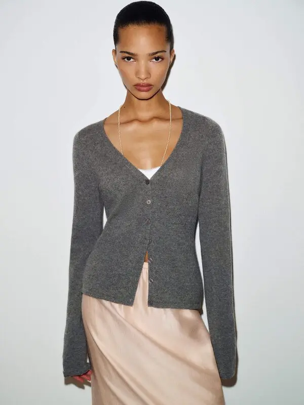 REFORMATION Bloom Cashmere V-neck Cardigan - Grey
