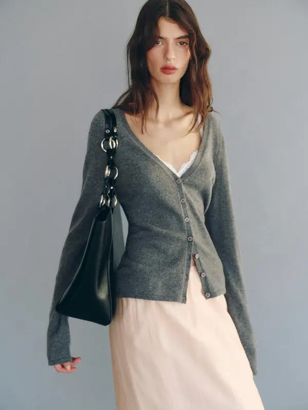 REFORMATION Bloom Cashmere V-neck Cardigan - Grey