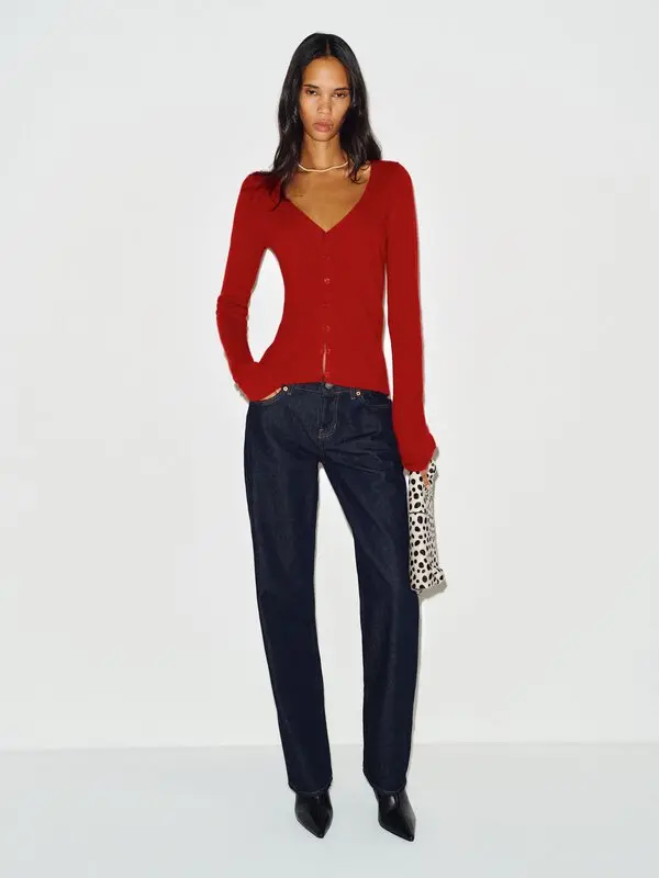 REFORMATION Bloom Cashmere V-neck Cardigan - Red
