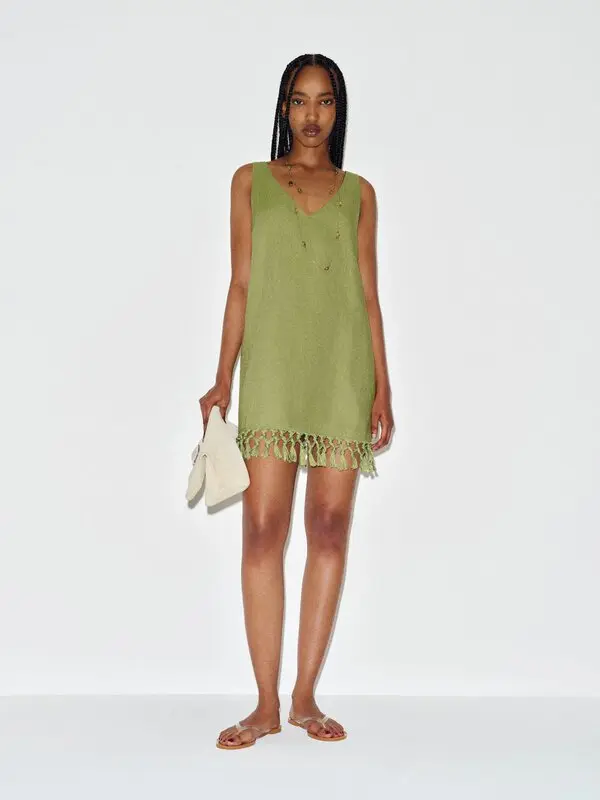 REFORMATION Kuini Linen Mini Dress - Green