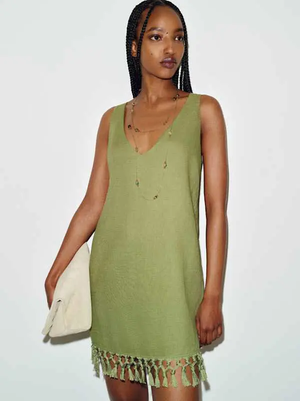 Reformation Kuini Linen Dress | Green Bean | Medium