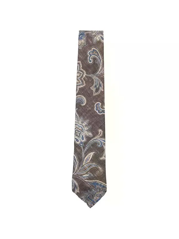 DELL'OGLIO Martin Paisley-pattern Slub Tie - Brown