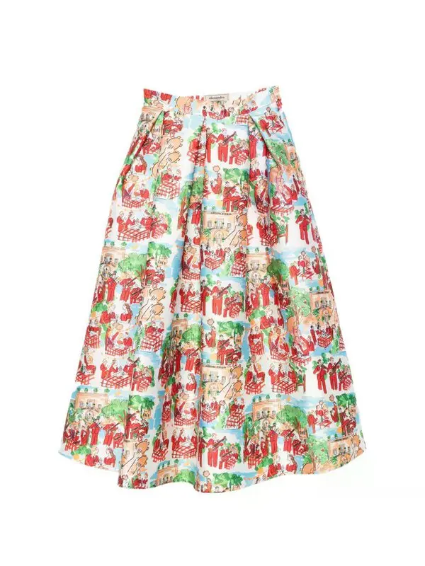 ALESSANDRO ENRIQUEZ Illustrative-print Pleated Mid Skirt - White