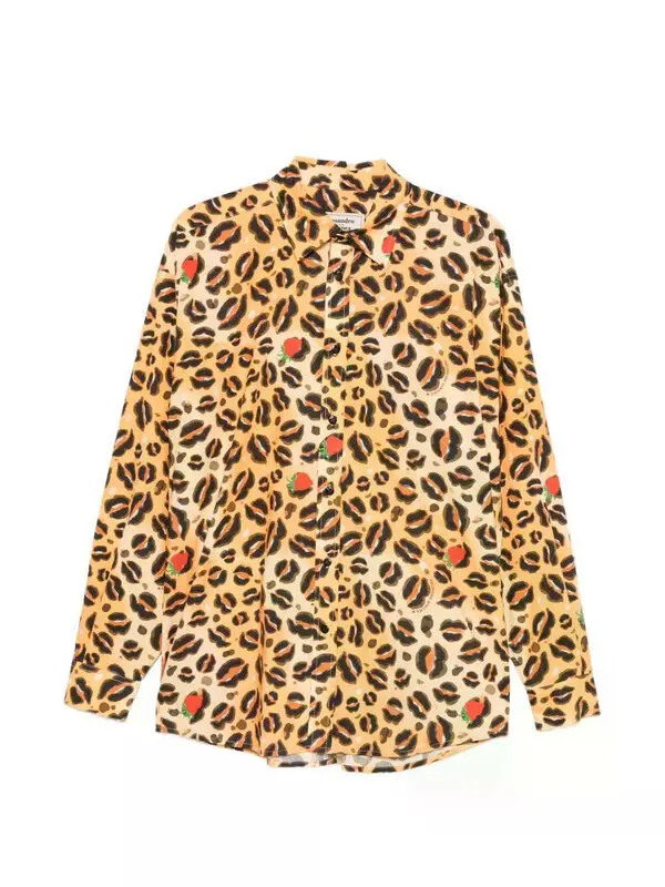 ALESSANDRO ENRIQUEZ Leopard-print Strawberry-motif Shirt - Orange