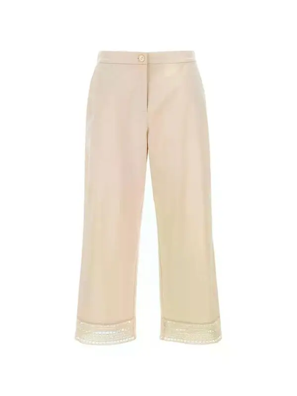 ELENA MIRO` Straight-leg Trousers With Embroidered Hem - Neutrals