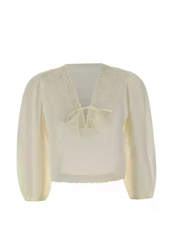 BOSS Openwork-embroidered Scalloped-hem Blouse - Neutrals