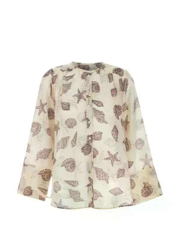 Marella Marine-print Silk-blend Shirt - Neutrals