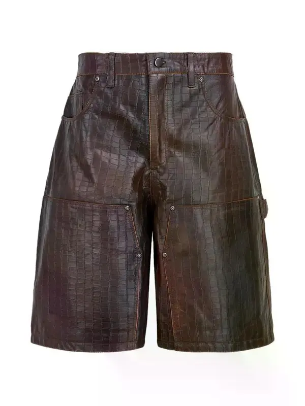 FOUND Croc-embossed Leather Shorts - Brown