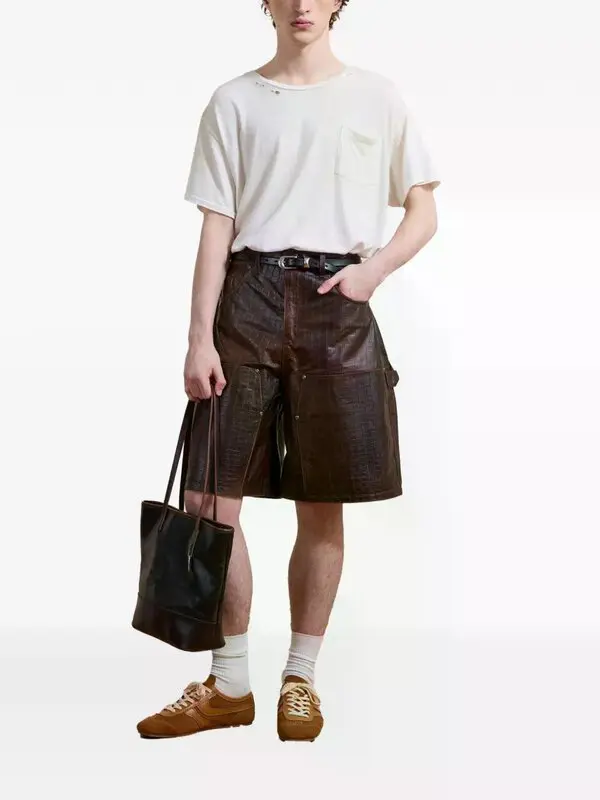 FOUND Croc-embossed Leather Shorts - Brown
