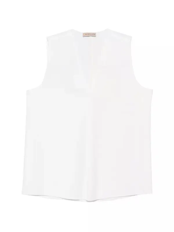 BLANCA VITA Sleeveless V-neck Blouse - White