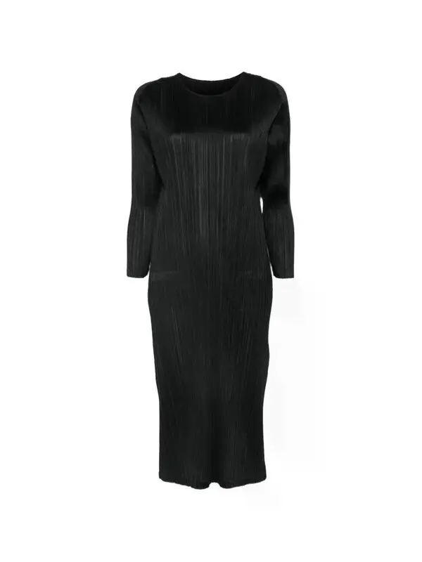 Issey Miyake Plissé-effect Long-sleeve Midi Dress - Black