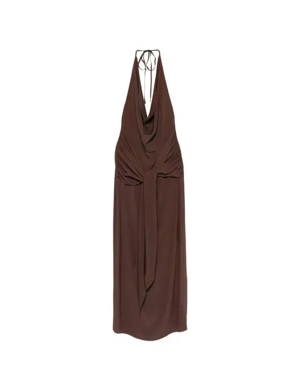Federica Tosi Halterneck Gathered Maxi Dress - Brown