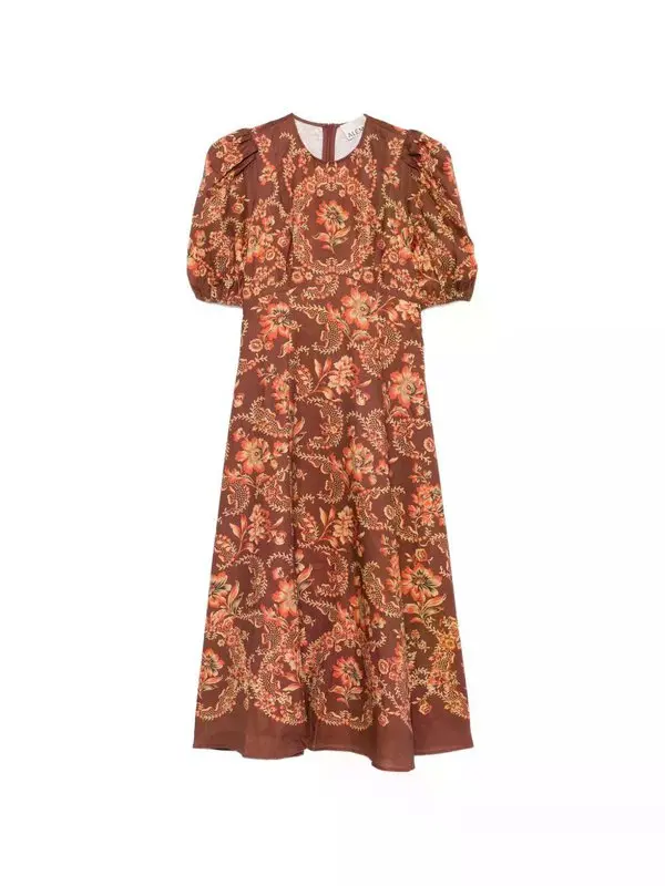 ALEMAIS Seraphina Floral Midi Dress - Brown
