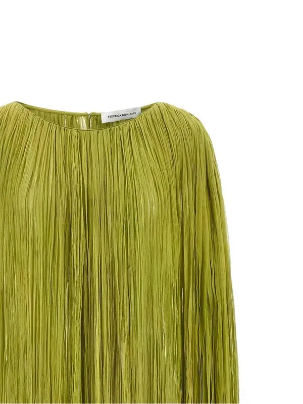 FEDERICA BONIFACI Pleated Silk Maxi Dress