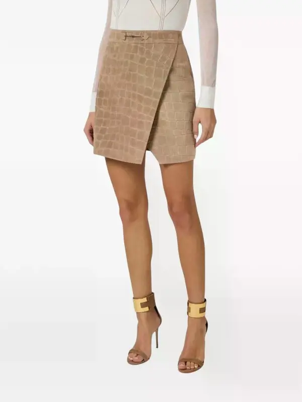 Elisabetta Franchi Alligator-print Horsebit Wrap Skirt