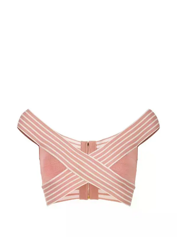 Elisabetta Franchi Striped-trim Crossover Top - Pink