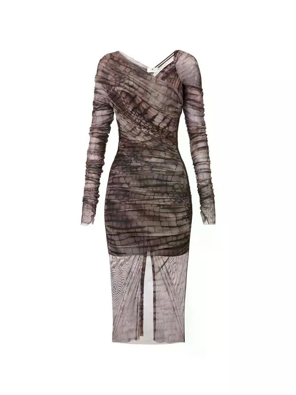 Elisabetta Franchi Alligator-print Ruched Midi Dress - Brown
