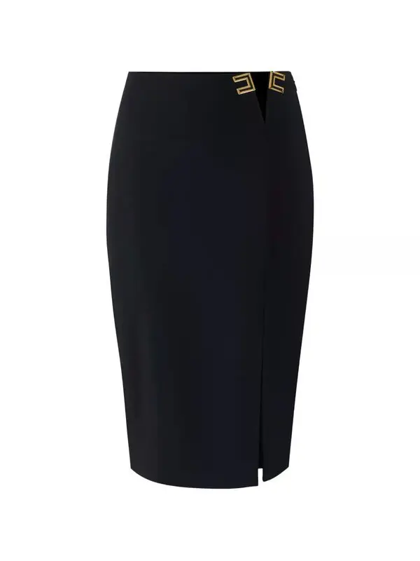 Elisabetta Franchi Logo Detail Midi Skirt With Slit - Black