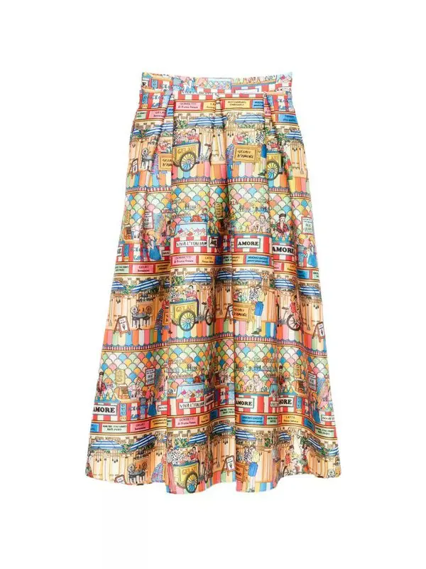 ALESSANDRO ENRIQUEZ Pleated Printed Midi Skirt - Neutrals